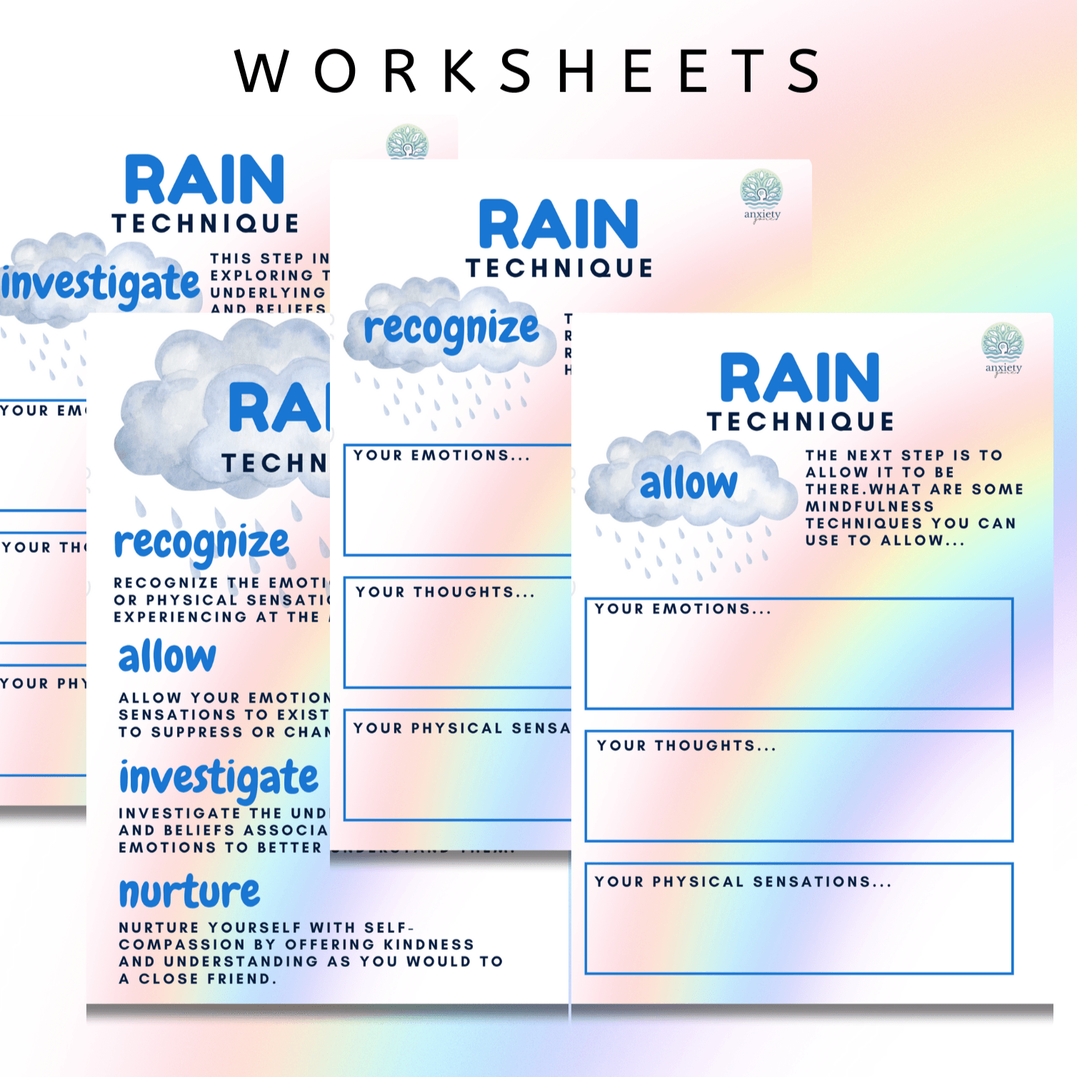 RAIN Technique Poster + Worksheets (Digital Download) - Anxiety Gone